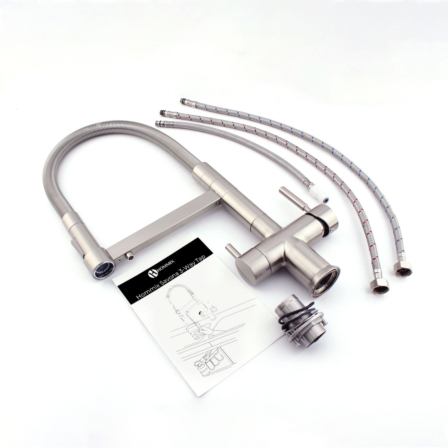Savona Brushed Nickel Pull-Out Spray Triflow Tap | Hommix UK