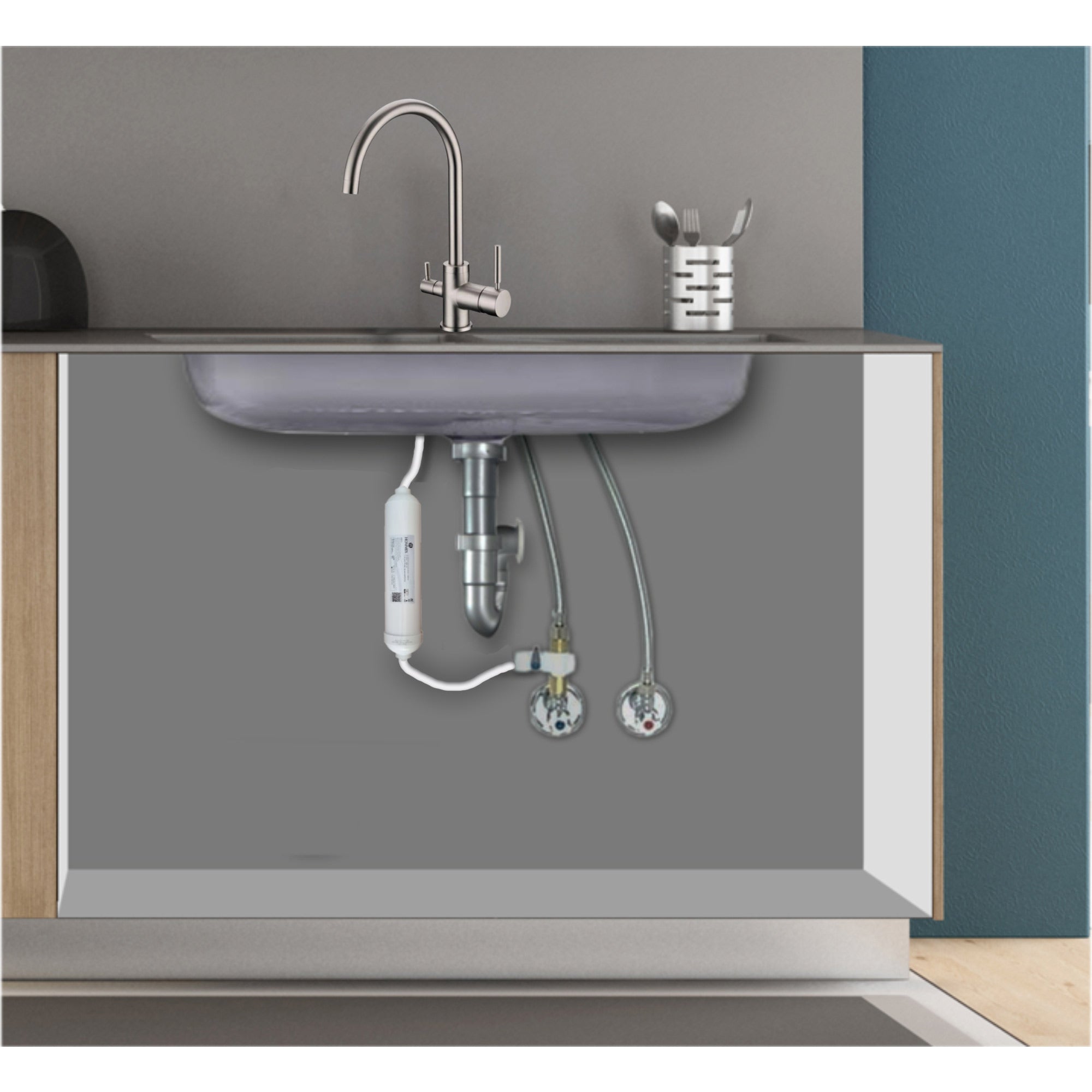 Hommix Verona Brushed Nickel 3-Way Tap & Advanced Single Filter Under ...