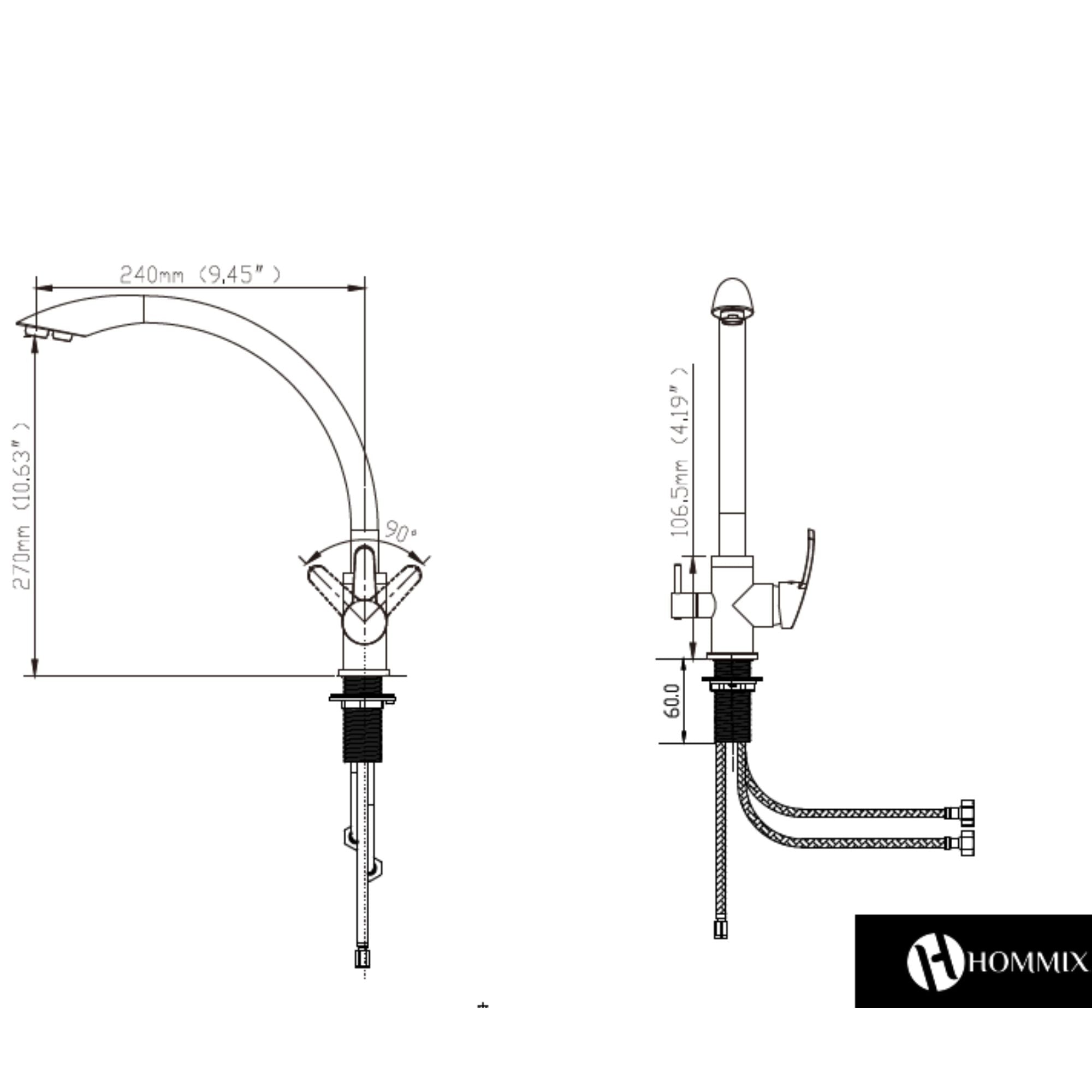 Hommix Vega 3-Way Tap & Advanced Single Filter Under-sink Drinking Wat ...