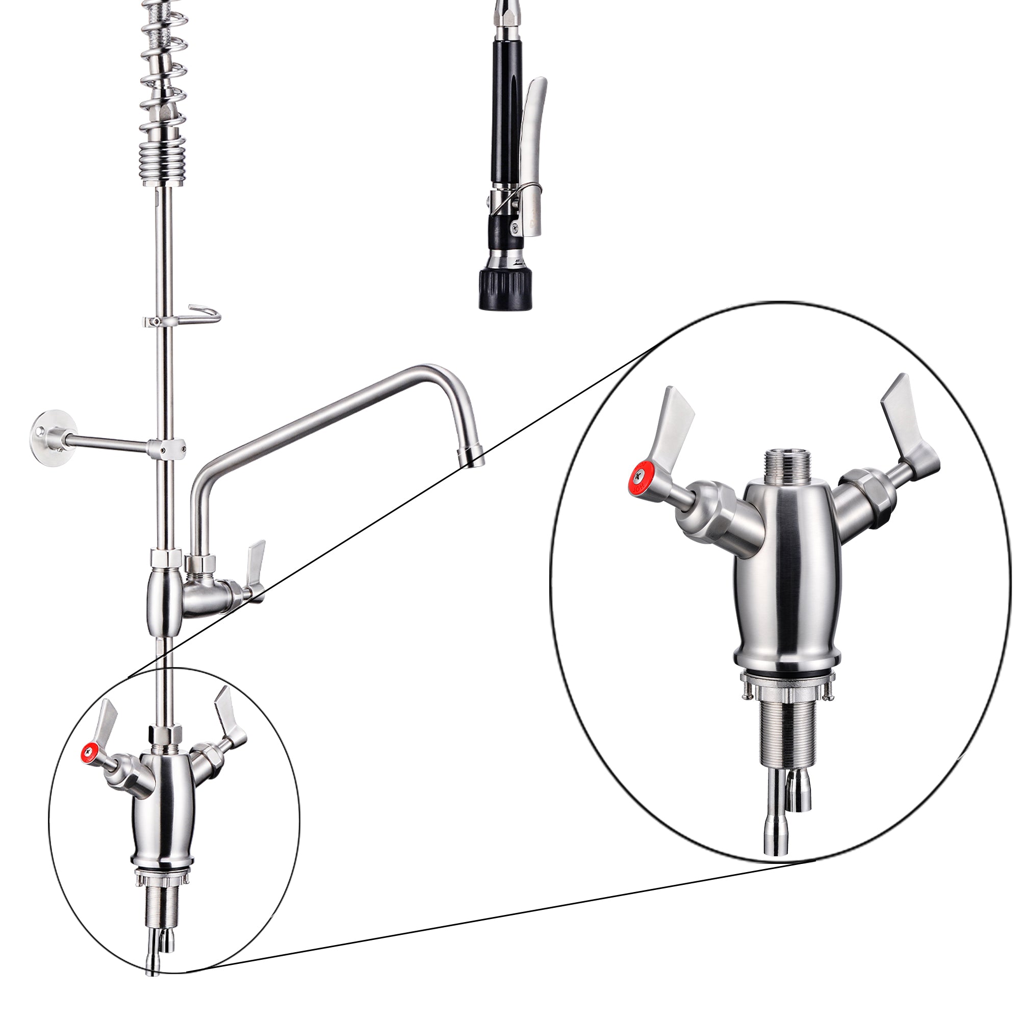 Hommix Udine Tall Commercial Restaurant Kitchen Pre-Rinse Spray Tap ...