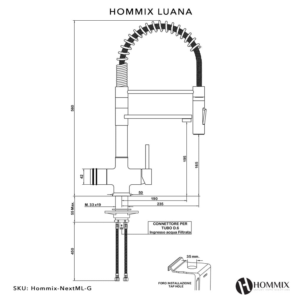 Hommix Luana Gold Pull-Out Spray-Hose 3-Way Tap (Triflow Filter Tap ...