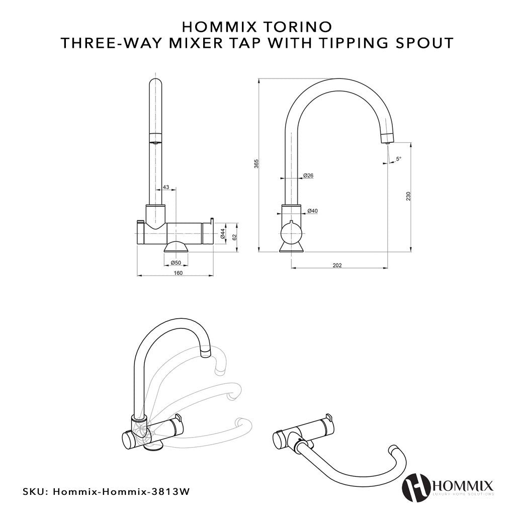 Hommix Torino Chrome Folding 3-Way Tap (Triflow Filter Tap) – Hommix UK